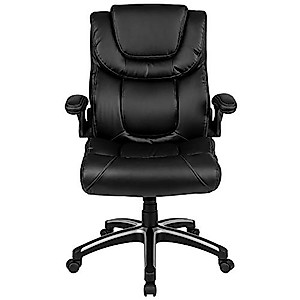 Flash Furniture Hansel High Back Black LeatherSoft Executive Swivel Office Chair with Double Layered Headrest and Open Arms
