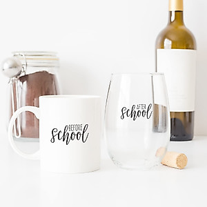 Canopy Street Before School/After School Coffee Mug And Stemless Wine Cup Gift Set/Teacher Appreciation/Daycare Provider Thank You/Back To School Drinkware
