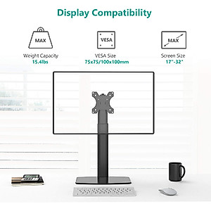 WALI Free Standing Single LCD Monitor Stand Gas Spring Adjustable Desk Mount Fits One Screen up to 32 inch, 15.4 lbs. Weight Capacity (GPV001), Black
