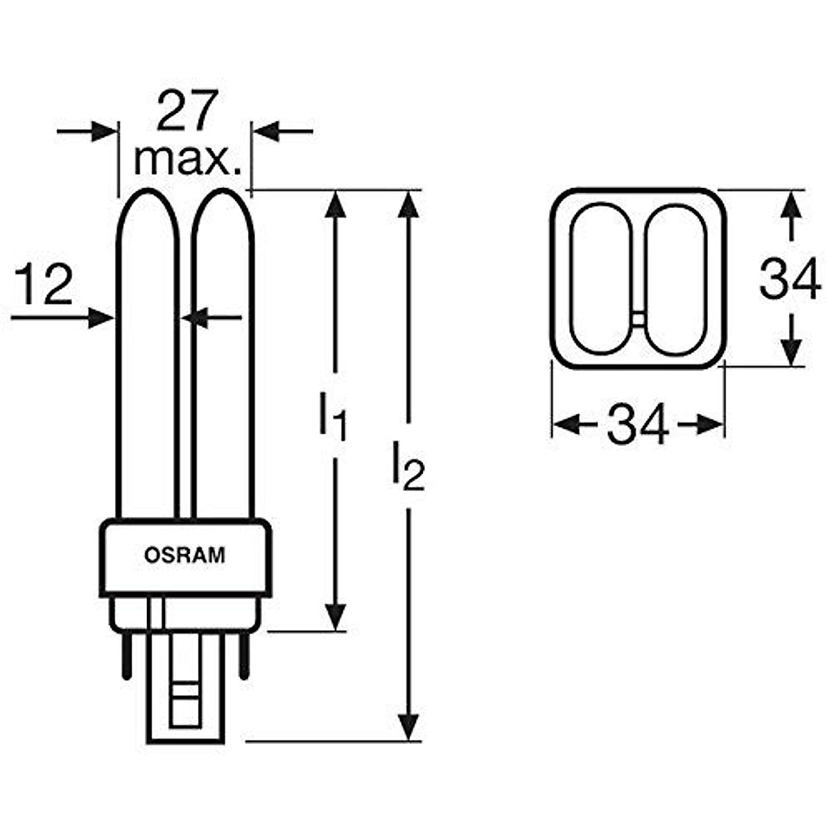 OSRAM 012230 - DULUX D/E 26W/827 G24Q-3 FS1 Double Tube 4 Pin Base Compact Fluorescent Light Bulb