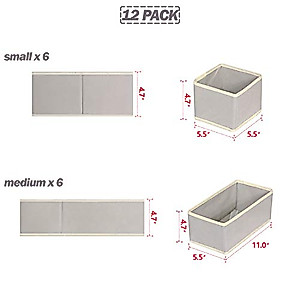 DIOMMELL Foldable Cloth Storage Box Closet Dresser Drawer Organizer Fabric Baskets Bins Containers Divider for Clothes Underwear Bras Socks Lingerie Clothing, Set of 12 Grey 066