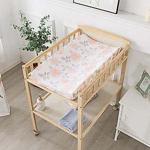 Soul & Lane 3-Piece Crib Bedding Set for Girls: Pink and Gray Quilt Blanket, Floral Fitted Crib Sheet, Changing Pad Cover, Floral Blush Pink and Grey Baby Girl Crib Bedding Set