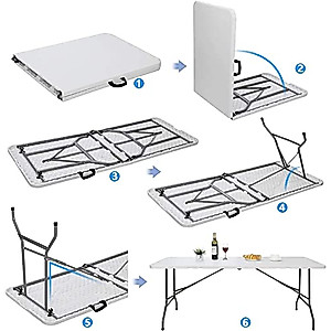 Edtian Folding 6ft Outdoor and Indoor Foldable Ideal for Camping and Picnic, Portable and Easy to Set Up, Perfect as a Card Craft Table, White