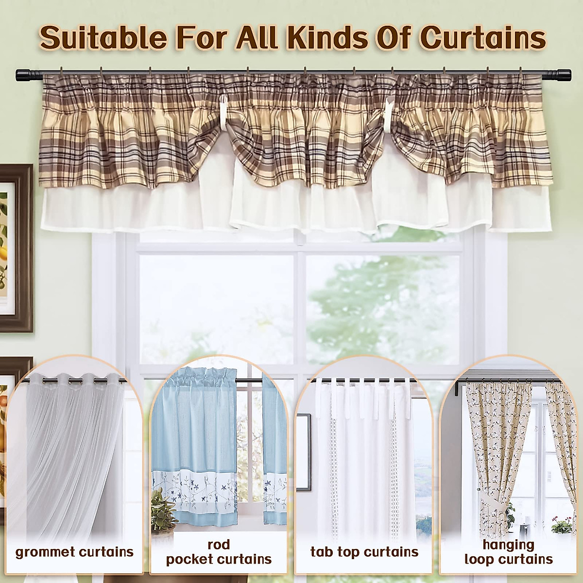 Curtain Rods for Windows 28 to 48 Inch, 5/8 Inch Matte Black Curtain Rod Set with Brackets Heavy Duty Small Drapery Curtain Rods, Size: 23-52 Inch