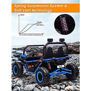 OTTARO 24V 10AH Ride on UTV Cars 2 Seater, Electric Cars Vehicles for Kids Teens,Metal Frame,EVA Wheels, 2x200W Powerful Motors, 20” Large 2 Seats, Bluetooth, Remote Control, Max Speed 4.7Mph(Blue)