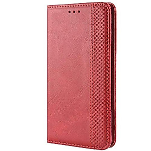 HualuBro Oppo Reno6 Pro Plus 5G Case, Retro PU Leather Magnetic Full Body Shockproof Stand Flip Wallet Case Cover with Card Holder for Oppo Reno 6 Pro Plus 5G Phone Case (Red)