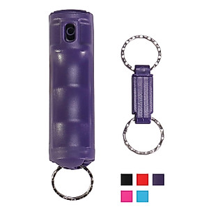 VEXOR Police Strength Pepper Spray, Flip-Top Finger Grip, 20+ Shots, 10-12 Ft. Range w/Key Release (Purple)