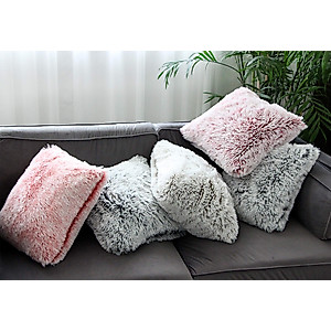 Uhomy 2 Packs Home Decorative Luxury Series Super Soft Faux Fur Throw Pillow Cover Cushion Case for Sofa or Bed Gray Ombre Fluffy Double Side, 18x18 Inch 45x45 Cm