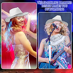 Silicherry Rhinestone Cowboy Hat Glitter Cowgirl Hat with Glasses Headscarf for Men Women Adult Bling Cowboy Costume Cosplay(White, Classic Style)