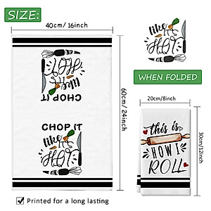 Lebsitey Funny Kitchen Towels and Dishcloths Sets of 4 Kitchen Towels with Sayings Egg Beater Rolling Pin Absorbent Drying Tea Dish Towel for Cooking Baking Home Decorations,18 x 28 Inch