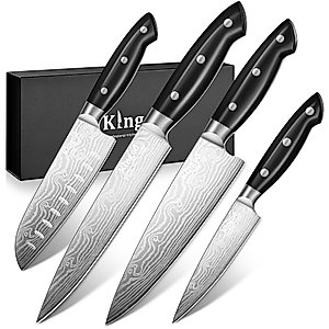 KINGOD Chef Knife Set Sharp Knife, German High Carbon Stainless Steel Kitchen Knife Set 4 PCS-8" Chefs Knife,Carving Knife &7" Santoku Knife&5" Utility Knife, Knives Set for Kitchen with Gift Box