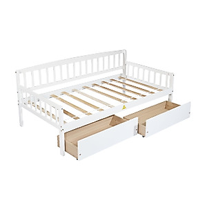 Twin Size Daybed Frame with Storage Drawers,Wood Day Bed Frame Twin Size,Daybed with Storage for Bedroom,Living Room,Kids Room, White