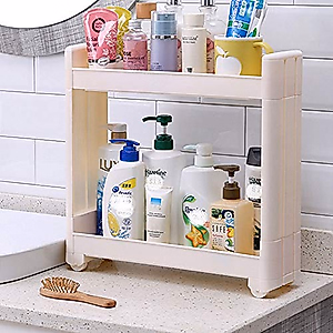 3 Tier Slim Storage Cart Narrow Storage Cart Slide Out Storage Tower Bathroom Organization and Storage Mobile Shelving Unit Organizer Pantry Storage Rack for Narrow Spaces