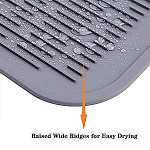 Piduules Eco-friendly Silicone Dish Drying Mat Large Reusable Non-slipping and Heat Resistant Dish Quick Drying Pad, Dishwasher Safe, Gray XL 18"x15.8"