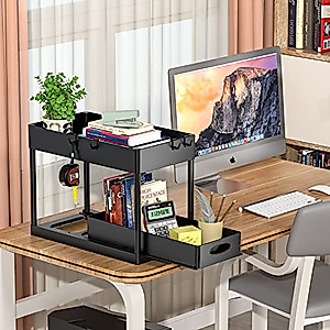 PUILUO Under Sliding Cabinet Basket Organizer, 2 Tier Storage Under Cabinet Bathroom Under Sink Organizers and Storage Black Under Sink Storage for Bathroom Kitchen