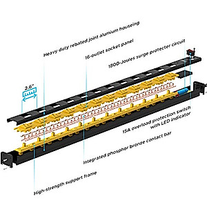 CRST Long Power Strip, 12-Outlet Heavy Duty Surge Protector Metal Power Bar with Wide Spaced 1800 Joules Protection 15A Circuit Breaker Mounting Brackets 6FT Extension Cord…