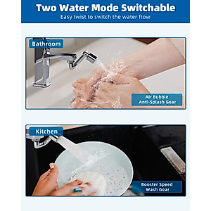 Hibbent 1080° Swivel Faucet Extender, Metal Rotatable Sink Faucet Aerator with Brass Extension, Dual Function 2 Modes Kitchen & Bathroom Sink Sprayer, Faucet Attachment for Gargle/Eye/Face Washing