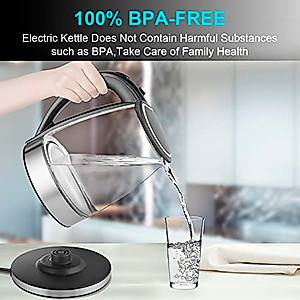Water Electric Kettle, 1.8L Glass Electric Tea Kettle 1200w Cordless Electric Kettle with LED Light Portable Water Heater Boiler Pot Tea kettle Fast Boiling BPA-Free Auto Shut-off Boil-Dry Protection
