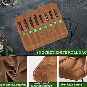 BLIRITEL Knife Roll, Waxed Canvas Chef Knife Roll Bag, 8 Knife Slots for Cutlery Knives, Portable Knife Bag Knives Pouch Holder protectors with 8 PCS Knife Sheath for Kitchen Travel Camping