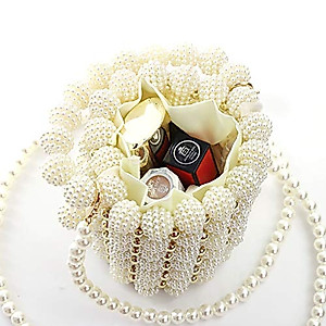 YIFEI Women Beaded Small Pearl Evening Bucket Handmade Bags with Detachable Chain for Wedding Party