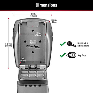 Master Lock Heavy Duty Wall Mount Key Box, Outdoor Mounted Lock Box for House Keys Safe with Combination Lock, 5 Key Capacity, Zinc, 5415D