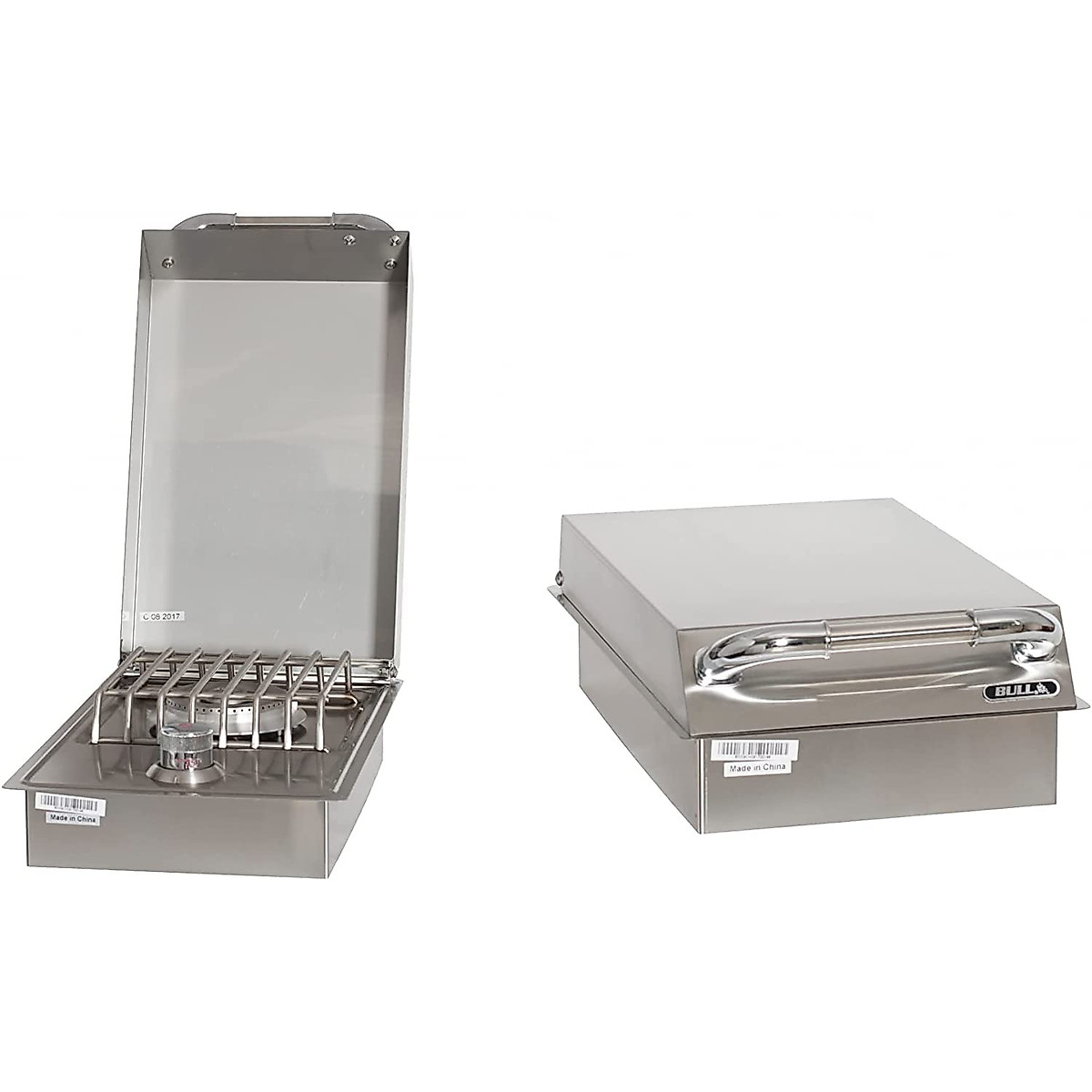 AMS BULL grill 30" Outlaw BBQ Grill with BULL single Side Burner, 30" Double Doors, Single Drawer, Trash/Propane Drawer, Refrigerator and FREE 5in1 BBQ Tools (Liquid Propane) FREE Bio-Ethanol Table-top Fire pit