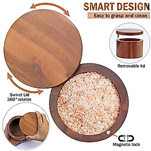 Acacia Salt Cellar, Wood Salt Box 4x2.75 Inches & Spice Box With Swivel Cover, Salt Keeper, Wood Jar For Kitchen, Perfect For Keeping Table Salt, Gourmet Salts, Herbs or Favorite Seasonings