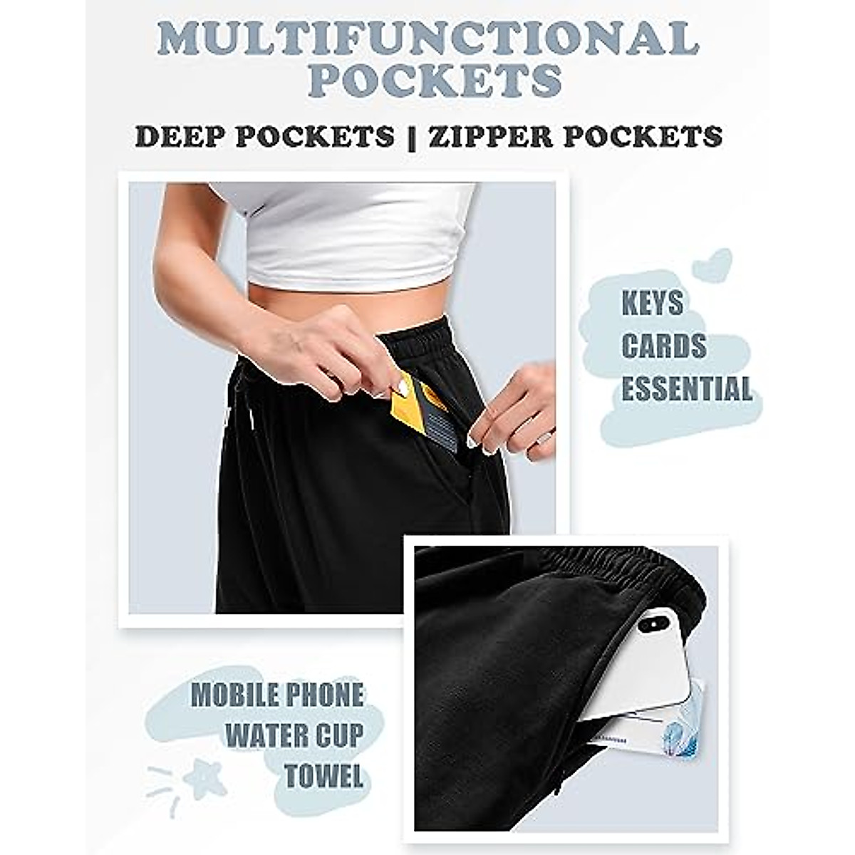 ASIMOON Sweatpants Women with Pockets Loose Lightweight Stretch Yoga Lounge Pants Comfy Drawstring Workout Jogging Pants (US, Alpha, Small, Regular, Regular, Black)