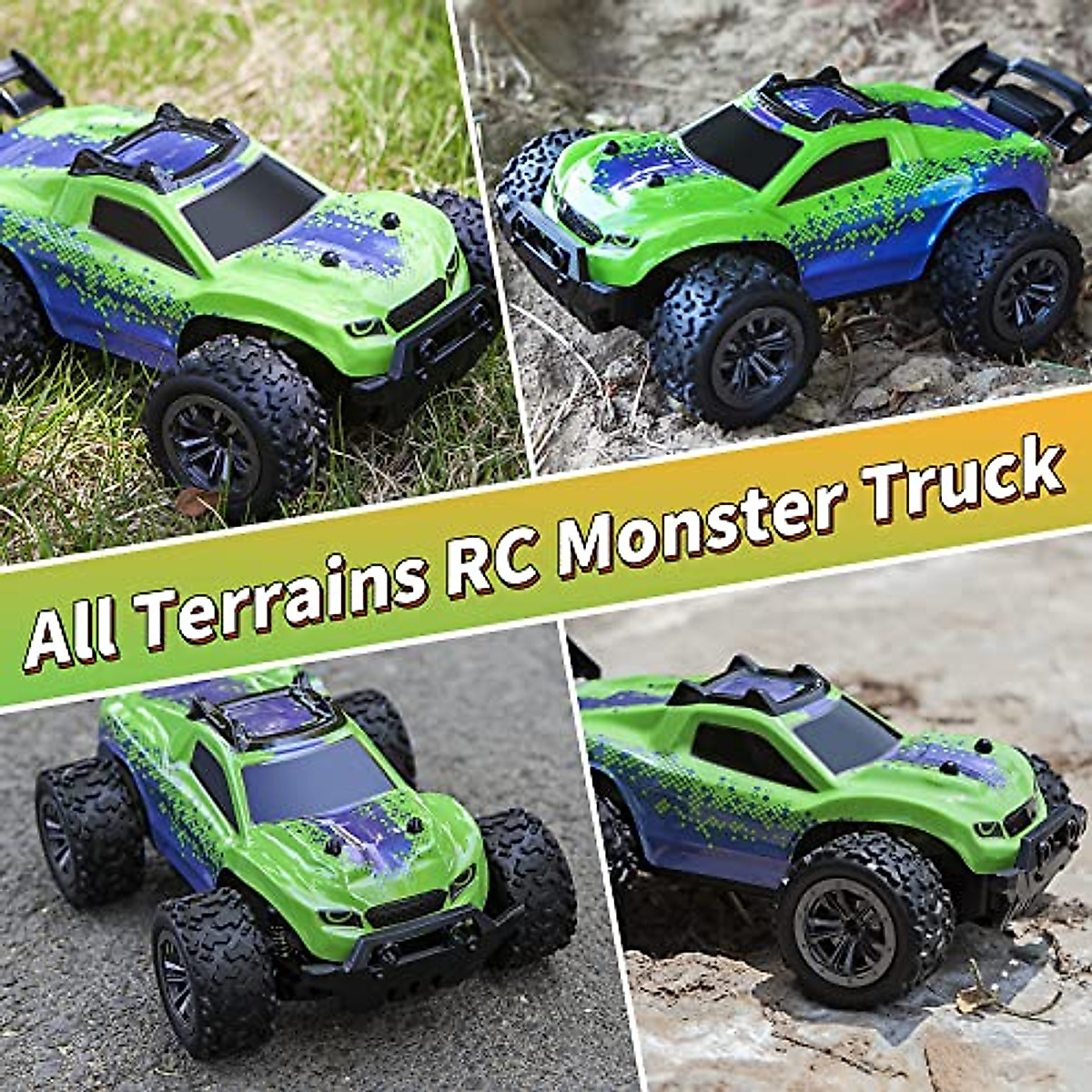 iBliver Remote Control Car, 1:20 Fast 28KM/H Remote Control Monster Truck, All Terrain RC Vehicle Truck Crawler with Two Batteries, Throttle Speed Adjust and LED Light for Boys Kids and Adults