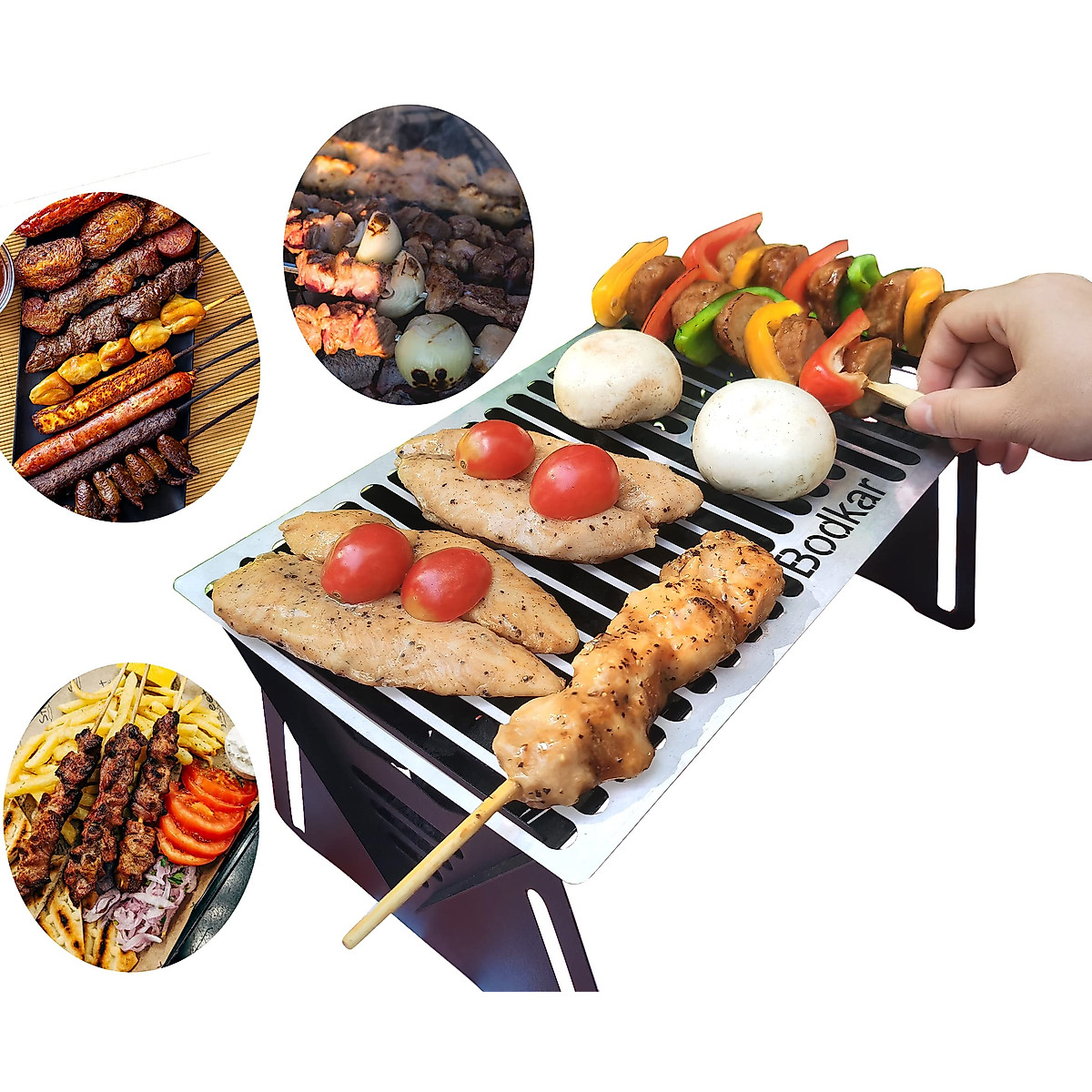 Bodkar Small Portable Grill for Personal Use, Mini Charcoal Grill for Tabletop Indoor Outdoor Cooking BBQ Camping Picnic Patio Backyard