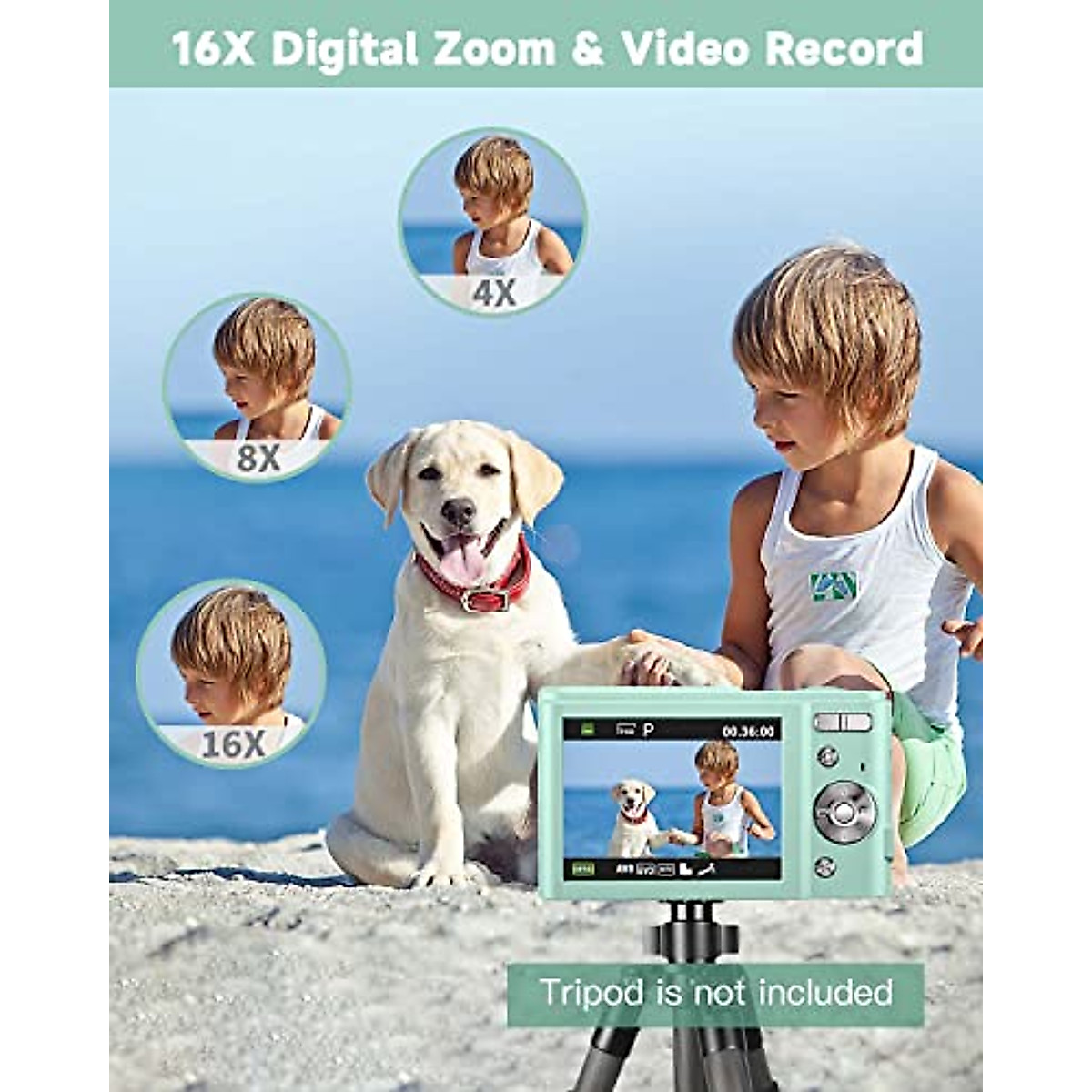 Digital Camera, Zostuic Autofocus 48MP Kids Camera with 32 GB Card Vlogging Camera with 16X Zoom, Compact Portable Mini Cameras for 4-15 Year Old Kids Children Teen Student Girls Boys(Green)