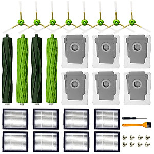 Replacement Parts for iRobot Roomba i3 i3+ i7 i7+ i4 i4+ i5 i5+ j5 j5+J7 i2 i6 i6+i8 i8+/Plus E5 E6 E7 I & E &J Series Vacuum Cleaner,2 Set Rubber Brushes,8 Filters,8 Side Brushes,6 Roomba Vacuum Bags