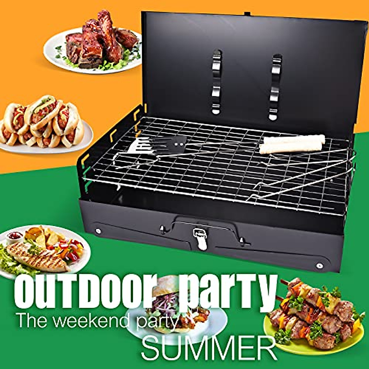 Bltong Charcoal Grills Portable Oven Mini BBQ Grill Foldable Barbecue Grills for Camping Patio Backyard and Anywhere Outdoor Cooking Black