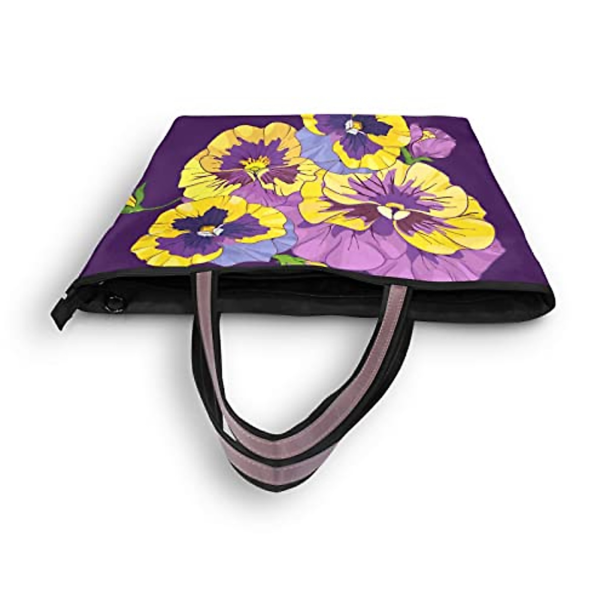 Pansies Florals Tote Bag Aesthetic, Large Capacity Zipper Women Grocery Bags Purse for Daily Life 2 Sizes