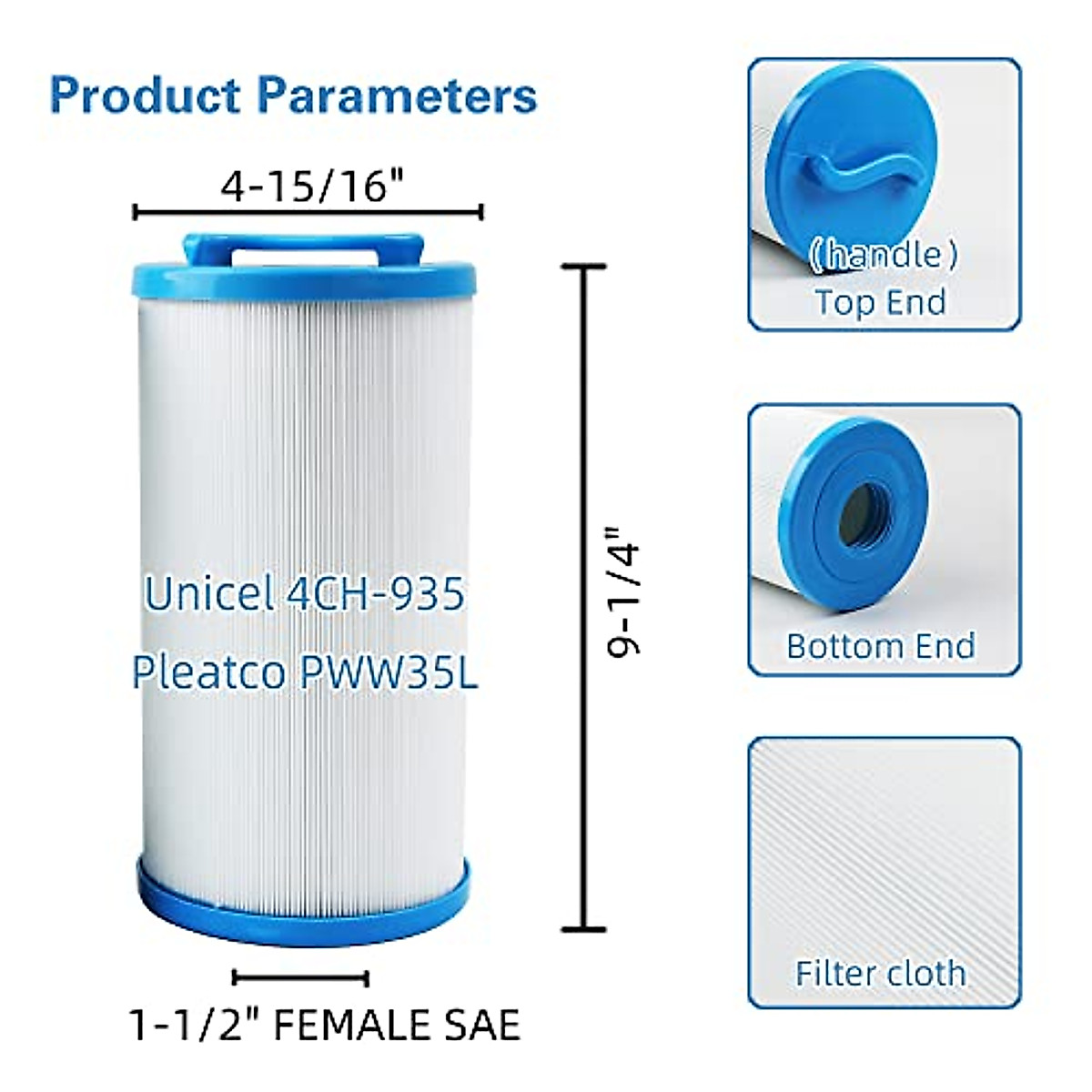 ROLFILLT 4CH-935 Spa Filter Replaces Unicel 4CH-935,Pleatco PWW35L, 817-4035, SD-01235, PDC580-AFS, Waterway Teleweir 35 SF, 2 Pack