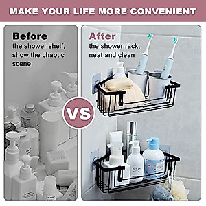 FULL TREND Corner Shower Caddy, 2Pack Shower Organizer Shelves with 6 Adhesive Hooks, No Drilling Shower Shelf Organizer Rustproof Storage Rack for Bathroom, Toilet, Kitchen (Black)