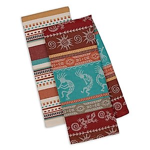 Southwest Dish Towel Set of 2 Kitchen 100% Cotton Kokopelli Gecko Stripes