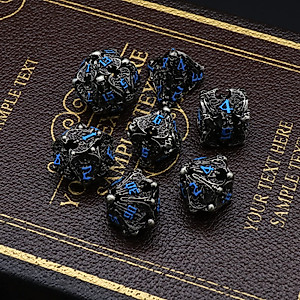 DND Dice, Dungeons and Dragons Dice Metal Dice Set D&D with Box HNCCESG Unique Role Playing Dice Hollow Polyhedral Starter Dice Gaming D and D Dice for Board Game RPG Warhammer (Angel Blue Number)
