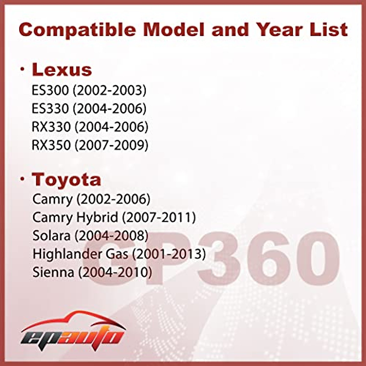 EPAuto GP360 (CA9360) Replacement for Toyota / Lexus Rigid Panel Engine Air Filter