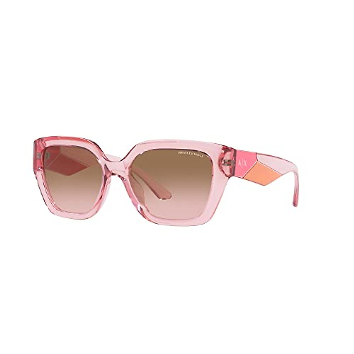 A|X ARMANI EXCHANGE Women's AX4125SU Universal Fit Rectangular Sunglasses, Shiny Transparent Pink/Pink Gradient Grey, 54 mm