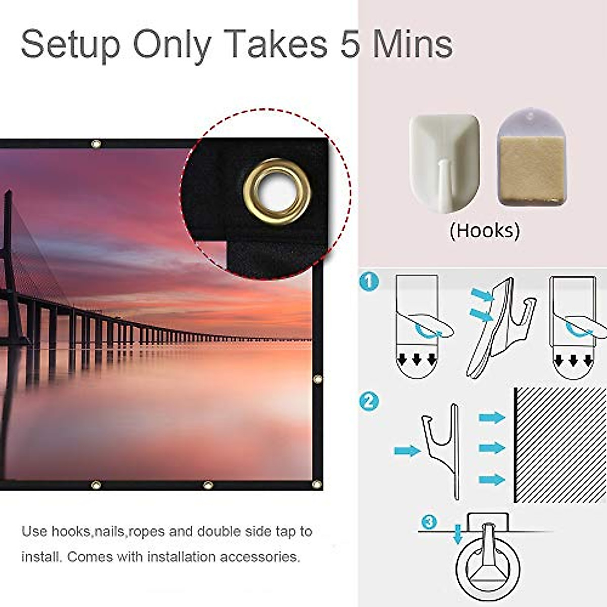 Projector Screen, 120 inch Portable Foldable Projection Screen 16:9 HD 4K Indoor Outdoor Projector Movies Screen with Carrying Bag for Home Theater Camping and Recreational Events