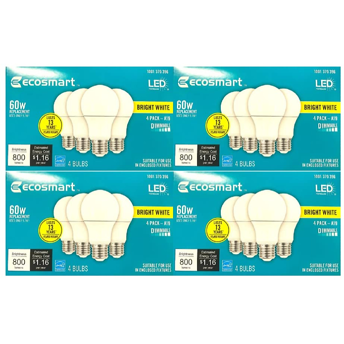 Led technology EcoSmart 60W Equivalent Bright White A19, Dimmable LED Light Bulb (16 Pack)