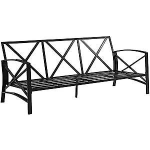 Crosley Furniture Kaplan Outdoor Sofa with Steel Frame, 3-Person Patio Couch for Porch, Deck, Backyard, Oiled Bronze with Mist Cushions