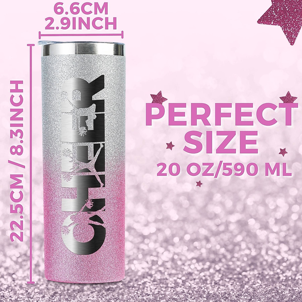 Onebttl Cheerleader Glitter Tumbler Gifts For Girls - Cheer - 20oz/590ml Stainless Steel Insulated Tumbler with Straw, Lid - Gift for Cheerleading, Coach or Cheer Squad - (Pink-Sliver Gradient)