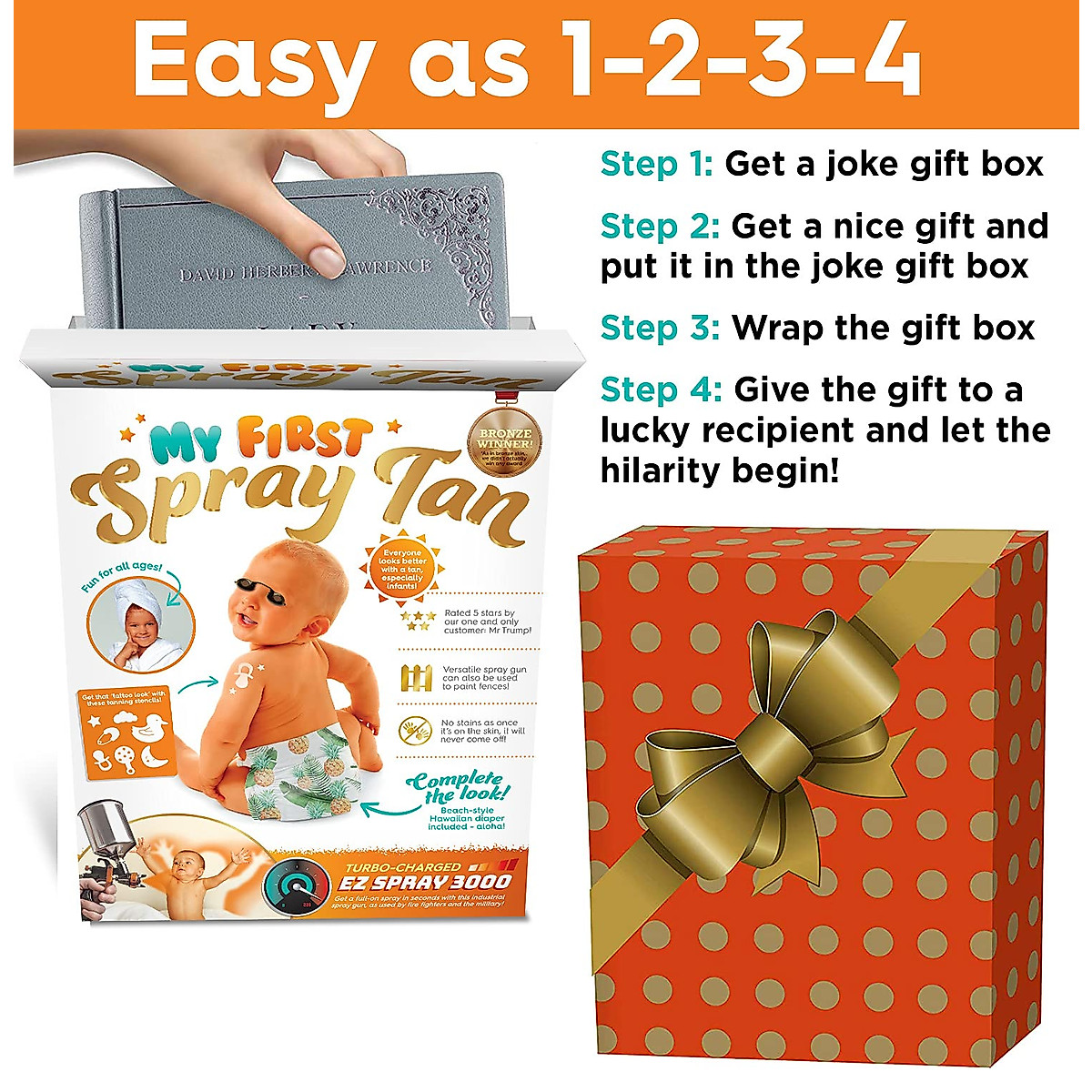 My First Spray Tan Prank Gift Box - Funny Gift For New Parents or White Elephant Gift