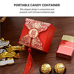 KESYOO 20pcs Wedding Party Favor Boxes Chinese Style Xi Candy Chocolate Gift Boxes with Tassels for Wedding Baby Shower Birthday Party (Red) M
