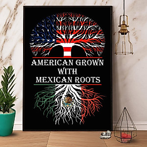 Leggef Funny Bathroom Bar Garden Terrace Retro Metal Tin Sign Wall Decoration Tree Flag American Grown with Mexican Roots Best Farmhouse Decor Gift for Women Men Friends 8"x12"inch