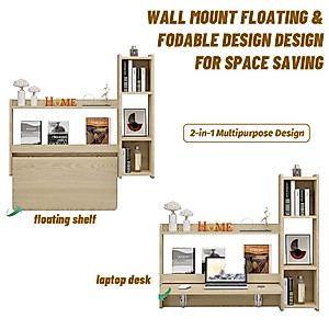 Pmnianhua Floating Desk,41''Wall Mounted Table Folding Fold Down Laptop Computer Desk with Storage Shelves for Wall Bedroom Small Space (Natural)