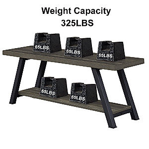 LVB Storage Bench, Industrial Indoor Entryway Bench, Wood Metal Hallway Accent Bench for Sitting, Rustic Shoe Rack Organizer Cabinet in Foyer Bedroom Living Room, Dark Gray Oak, 47 Inch Long