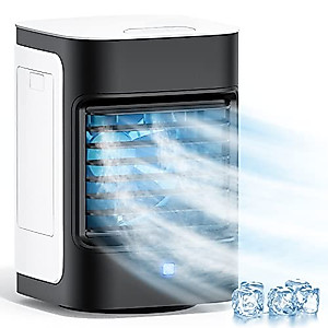 Portable Air Conditioner, AOLOS 8in Rechargeable Small Evaporative Air Cooler, 90°Auto Oscillation, 7 Color Vibe Lights, 4000mAh Battery Powered Humidifier, Mini Air Conditioner for Camping, Car